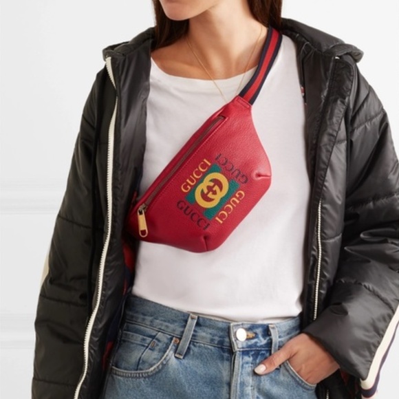 Gucci | Bags | Gucci Grained Calfskin Small Logo Belt Bag Red New With ...